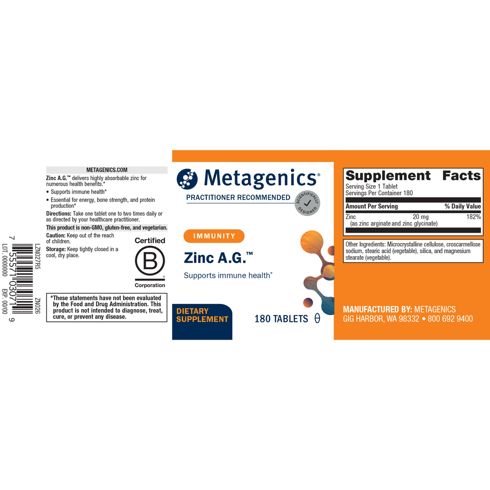 Zinc A.G. 20mg - 60 tabs – LaValle Performance Health